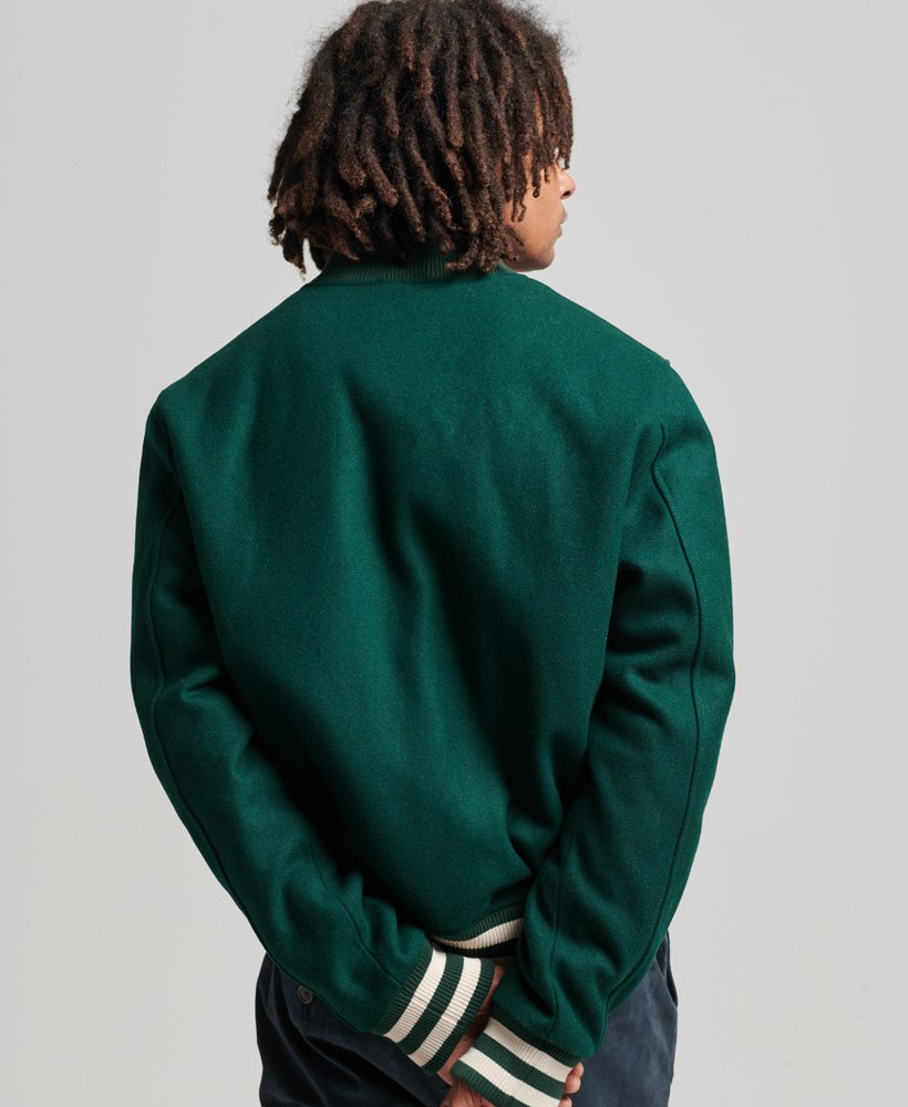 Men's Bomber Varsity Leather Jacket In Green - Arcane Fox - 4XL / Green ...