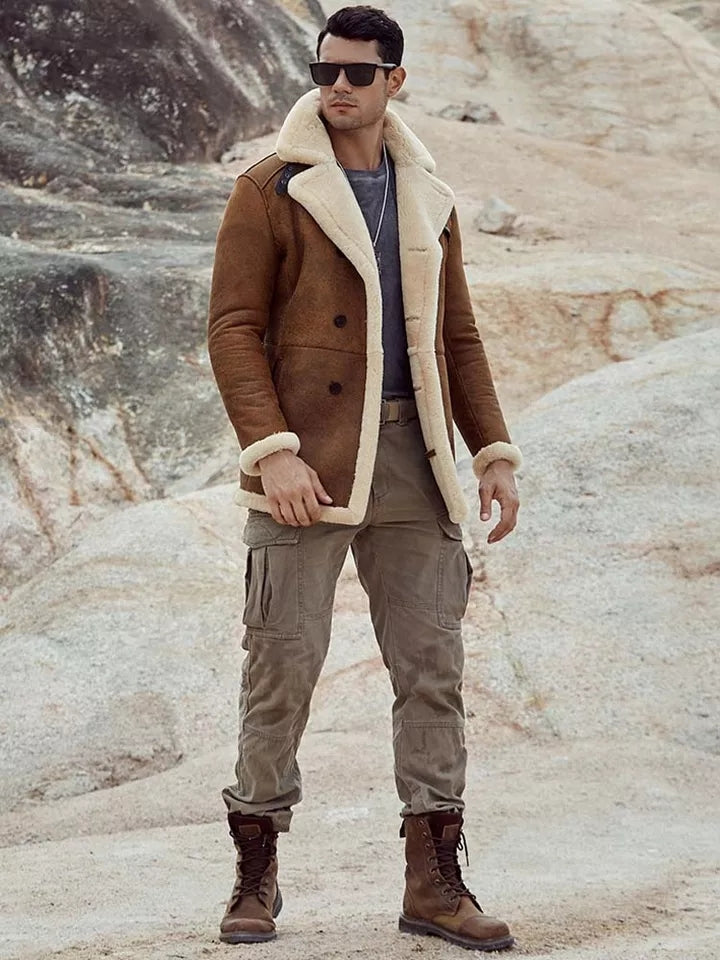 Men's B7 Bomber Sheepskin Leather Coat In Brown - Arcane Fox