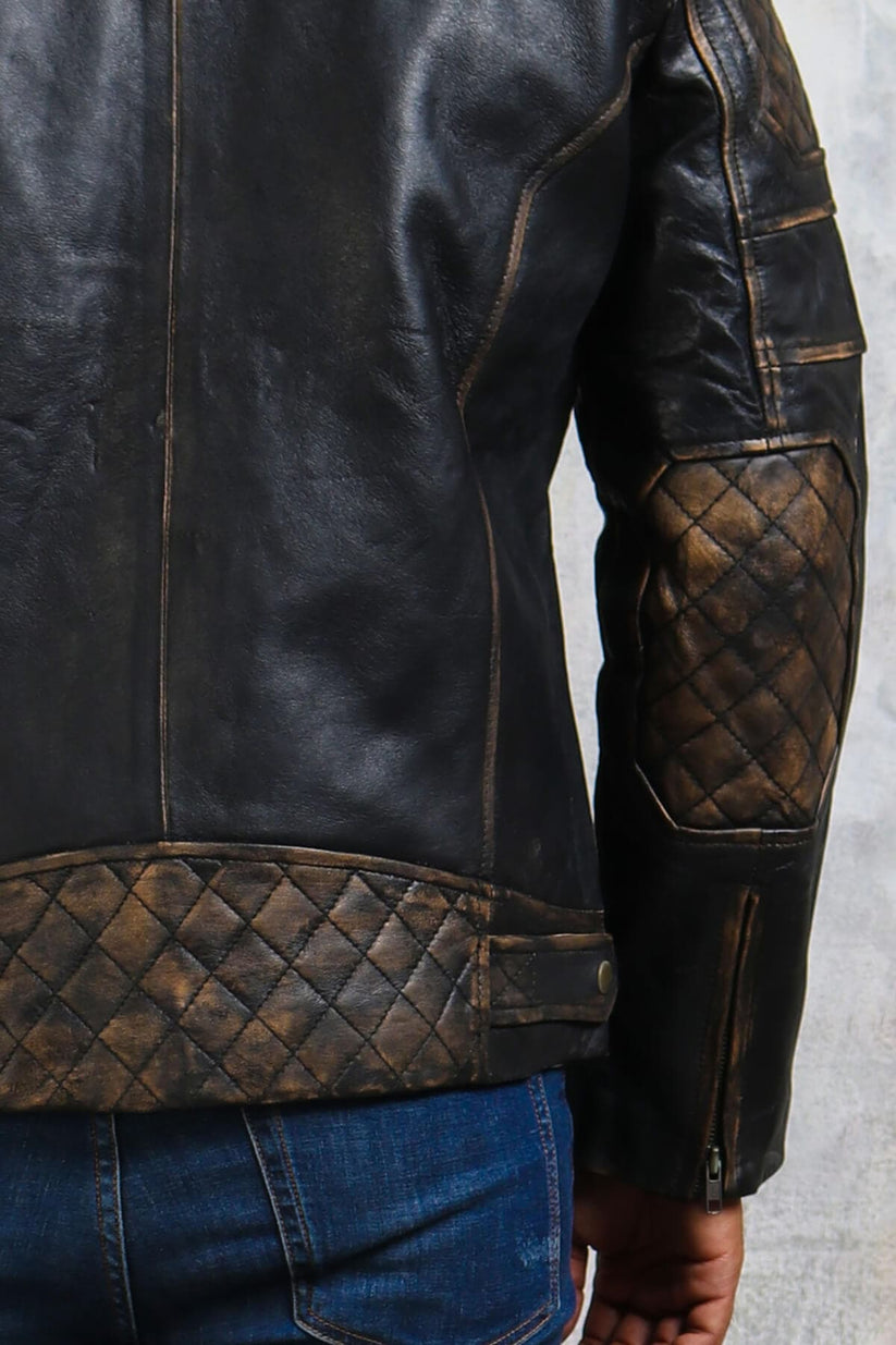 Men's Distressed Motorcycle Leather Jacket - Arcane Fox