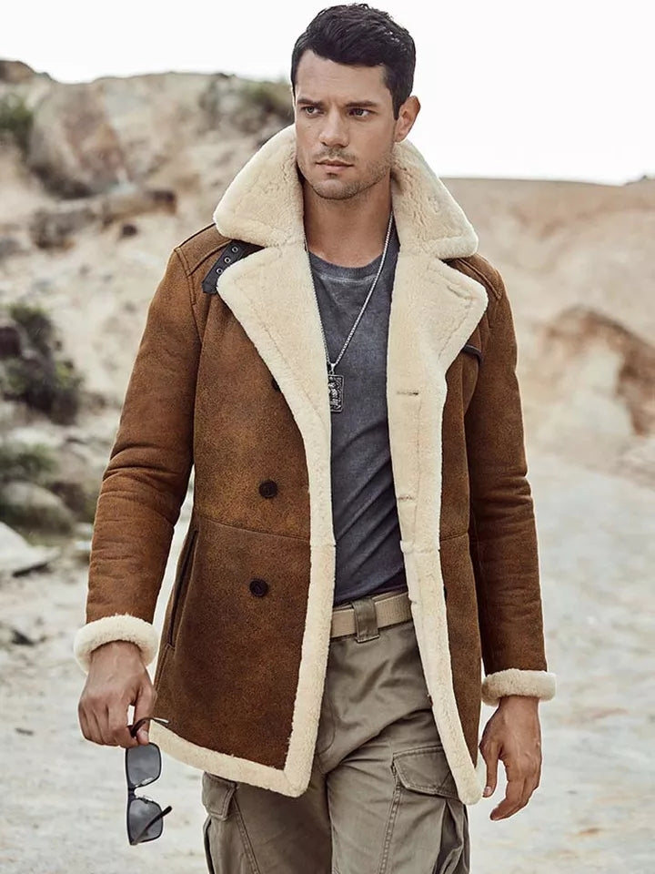 Men's B7 Bomber Sheepskin Leather Coat In Brown - Arcane Fox