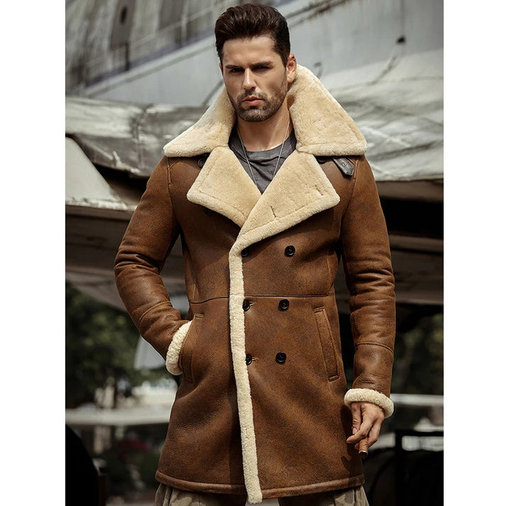 Men's B7 Bomber Sheepskin Leather Coat In Brown - Arcane Fox - 4XL ...