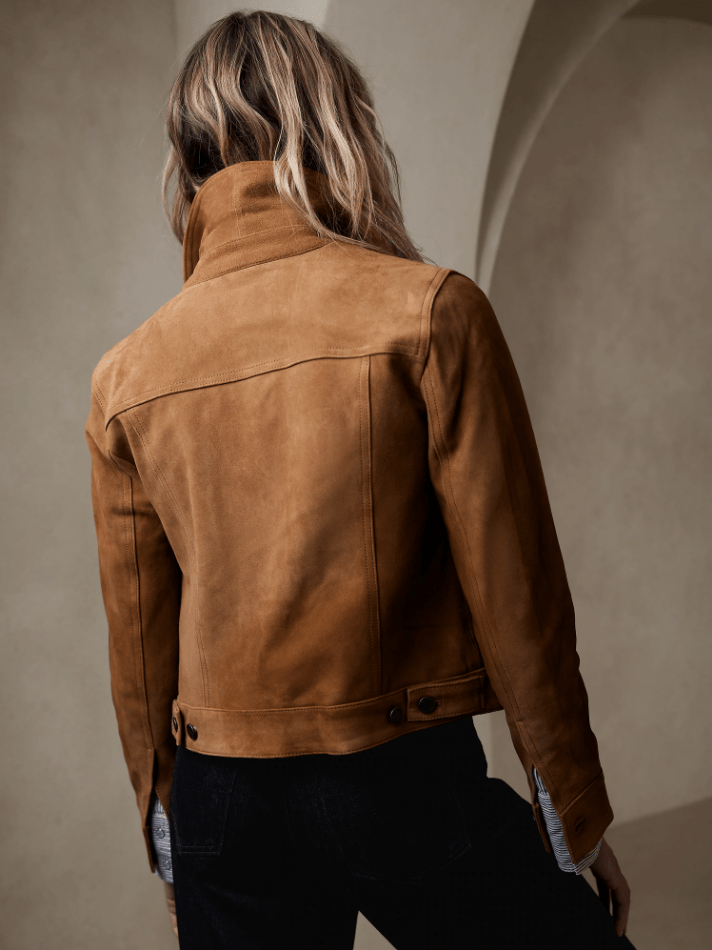 Women's Suede Trucker Leather Jacket In Brown - Arcane Fox