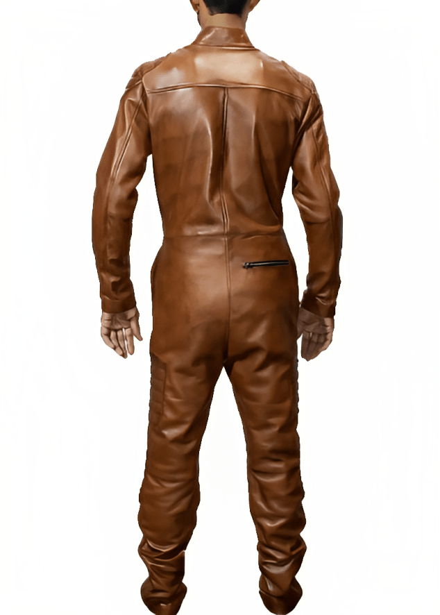 Men's Biker Leather Jumpsuit | Buy Custom Romper - 2XL / Brown-#664535