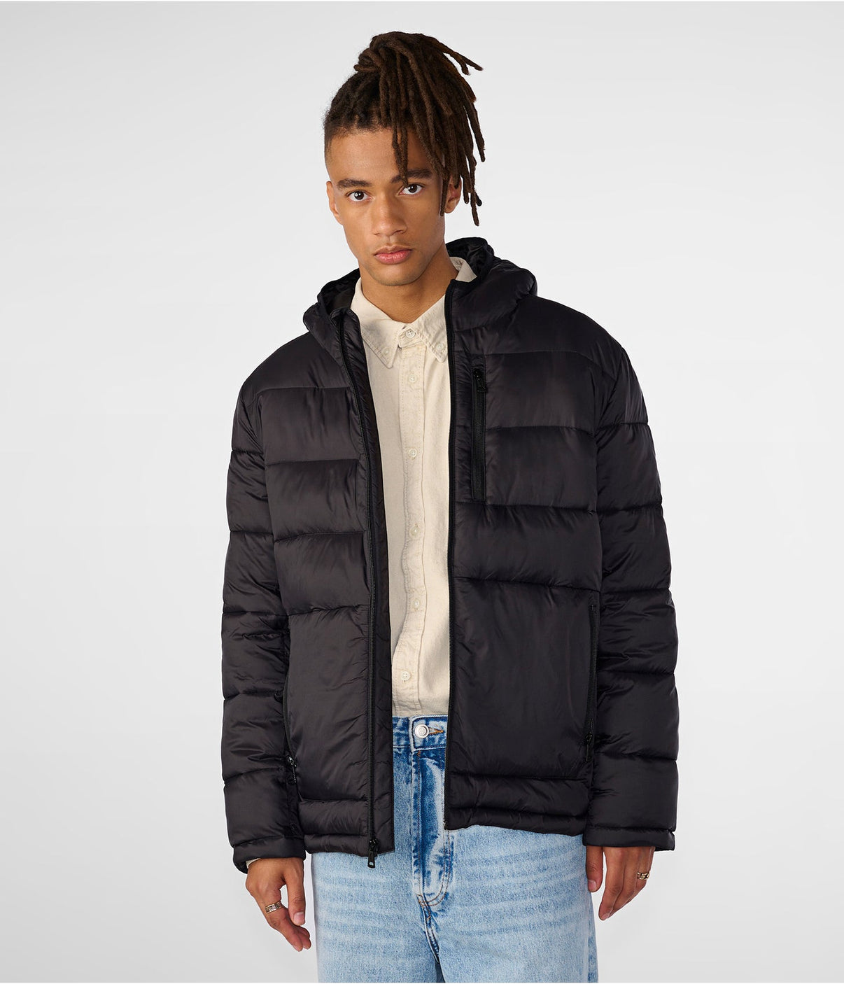 Men's Hooded Puffer Jacket In Black - Arcane Fox