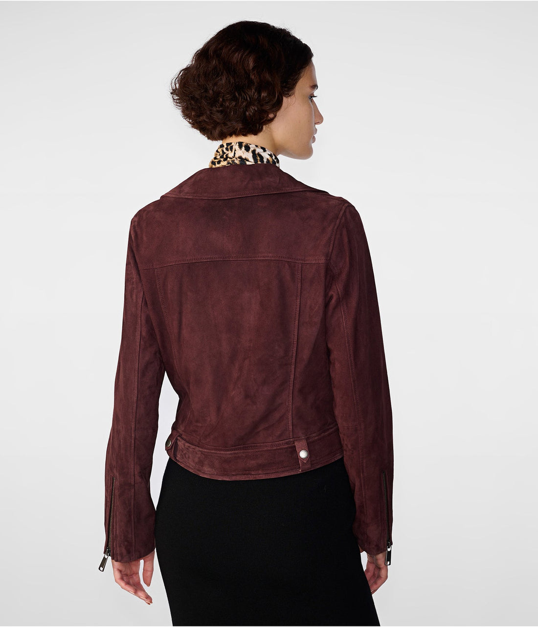 Women's Suede Leather Biker Jacket In Maroon - Arcane Fox