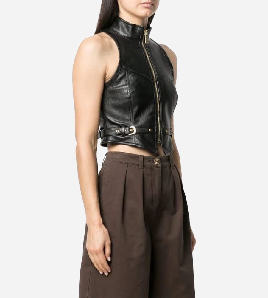 Women's Trendy Leather Vest In Black - Arcane Fox