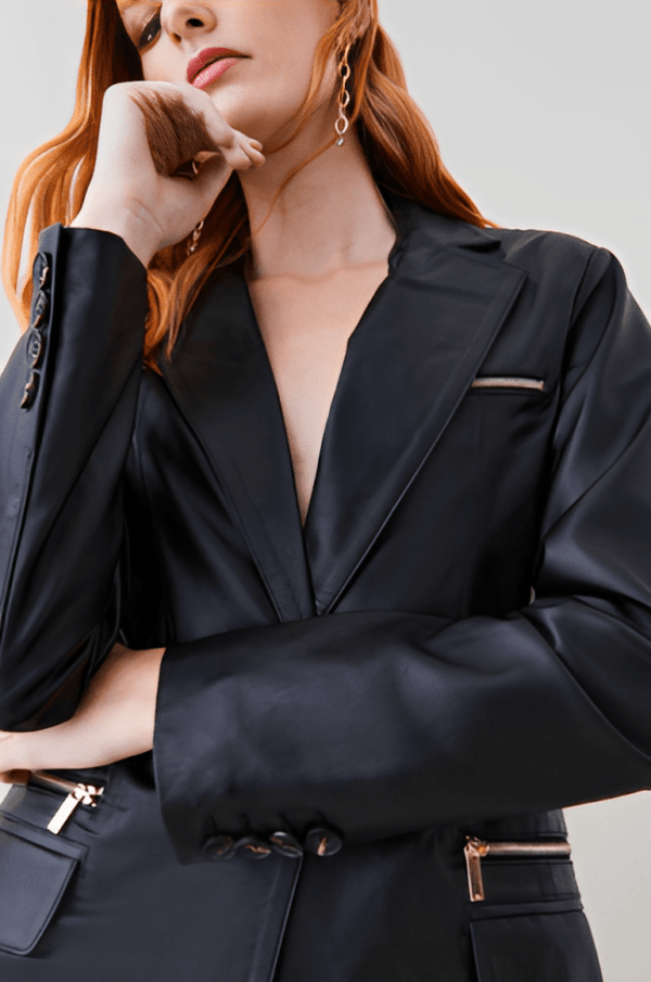 Women's Black Leather Blazer | Custom Blazer